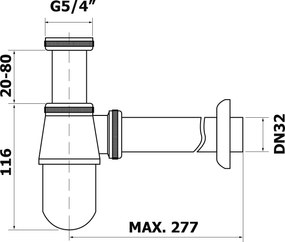Bruckner umyvadlový sifon 5/4 DN 32 mm nízký chrom 151.211.1
