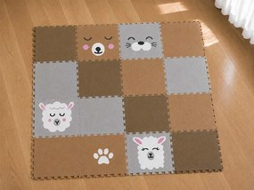 Hrací pěnová puzzle podlaha 16 dílů ŠEDO-HNĚDÁ do dětského pokoje