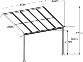 LANIT PLAST, s.r.o. hliníková pergola LANITPLAST WALL 33 bílá + opál PC LG2119