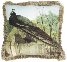 Sametový polštář s pávem a zlatými třásněmi - 45*45*10cm