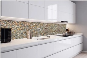 DIMEX | Fototapeta do kuchyně Zeď z oblázků KI-420-250 | 420 x 60 cm | hnědá, šedá, béžová