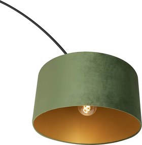 Oblouková lampa černá s sametovým stínidlem zelená se zlatem 50 cm - XXL