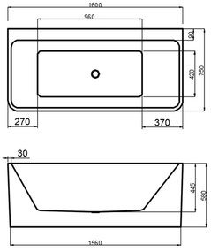 BPS-koupelny Volně stojící akrylátová vana ke stěně HYD-SOF515C 160x75 bílá, odtokový komplet chrom