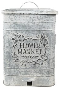 Šedý vintage odpadkový koš s patinou Flower Market - 26*26*36 cm