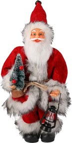 Vánoční dekorace Santa Claus se sáňkami a lyžemi 30 cm