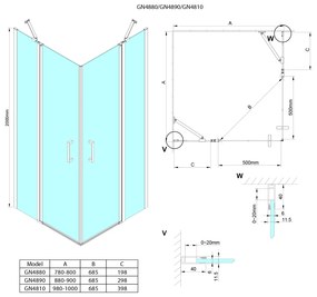 Gelco LORO čtvercový sprchový kout 1000x1000 mm, rohový vstup GN4810-01