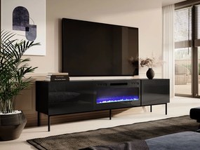 Moderní TV stolek s elektrickým krbem Sindy, černá / černý kov