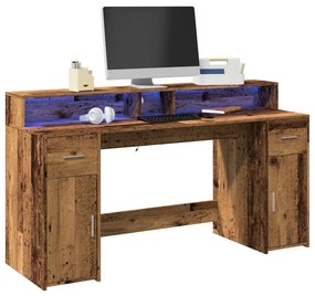 Psací stůl s LED světly old wood 160x55x91 cm kompozitní dřevo 3309436