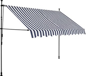 Ručně zatahovací markýza s LED světlem 300 cm modrobílá 145845