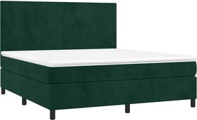Box spring postel s matrací a LED tmavě zelená 160x200 cm samet 3136014