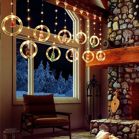 Vánoční LED světelný závěs s 10 kroužky a postavičkami, 100 LED, 3m, různé barvy na výběr Barva: Různobarevná
