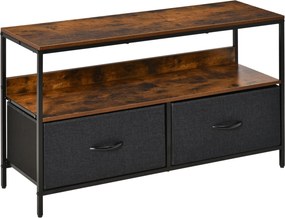 HOMCOM TV Stojan pro TV do 47" s industriálním stylem, s policí a 2 skládacími textilními šuplíky pro obývací pokoj nebo ložnici 98x29x56 cm v rustik…