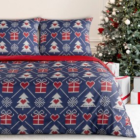 VÁNOČNÍ RENFORCÉ POVLEČENÍ MERRY 160X200 CM, 2KS 70X80 CM VZOROVANÉ