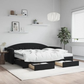 Válenda s přistýlkou a zásuvkami černá 90 x 200 cm samet 3197377