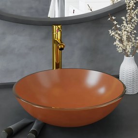 Koupelnové umyvadlo s baterií a výpustí hnědé tvrzené sklo 3098456