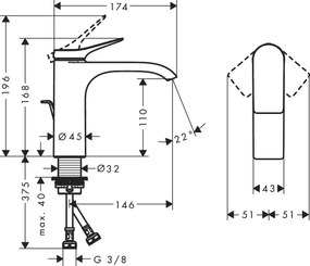 Hansgrohe Vivenis, umyvadlová baterie 110, s výpustí, EcoSmart, černá matná, 75020670