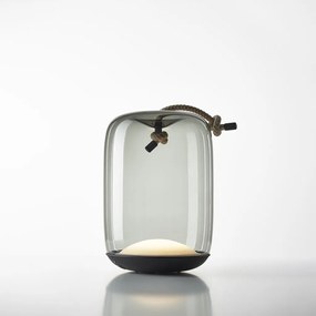 Přenosná skleněná lampa Knot Battery Dekor: Kouřové sklo / Černý reflektor, Rozměr: ø 180 x 290 mm