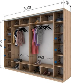 Šatní skříň GAMMA 300 × 240 cm dub artisan se zrcadlem