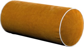 Jednoduchý válečkový polštář s ozdobným lemováním barva žlutá látka lesklé, sametová