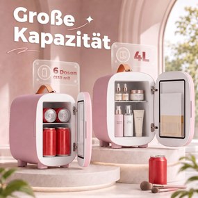 HOMCOM Mini lednička, lednička Beauty Fridge, objem 4 L, 20,3 x 26,3 x 28 cm, růžová