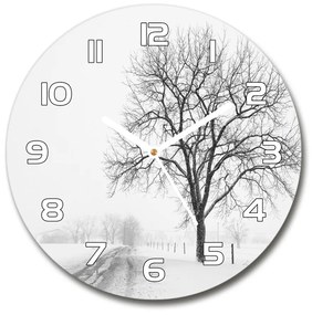 Wallmuralia Skleněné hodiny na stěnu Strom zima fi 30 cm