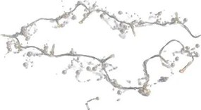 LED světýlka na baterie, bílé perly, 1,3 m, teple bílá, 10 diod, čirý kabel, IP20 interiér, 2,× AA