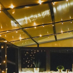 LED venkovní solární světýlka na zahradu, 5 m, teple bílá, 50 diod, černý kabel, IP44, solární panel