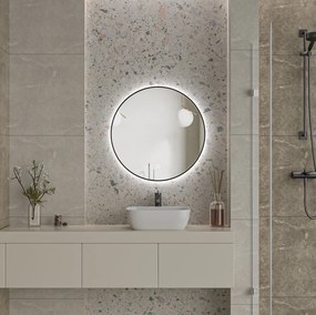 Erga Emma, ​​kulaté LED zrcadlo 70cm, černý kovový rám, 1610 lm, 6500K, zadní osvětlení, ERG-V01-201-7070-BK
