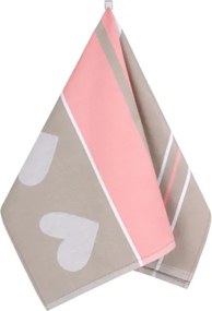 Bellatex Kuchyňská utěrka 1 ks 50x70 cm Srdce Růžová,Béžová