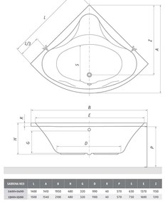 Roth SABRINA NEO rohová vana 150 x 150 cm 9630000 akrylátová