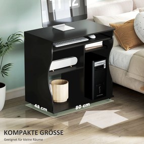 HOMCOM Stůl s Kolečky 80 x 48 cm Počítačový Stůl Kancelářský Stůl s Držákem na Monitor, Zásuvkou na Klávesnici, Policí na Úložné Prostředky, PC Stůl …