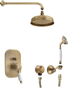 Sapho Sapho, KIRKÉ WHITE podomítkový sprchový set s pákovou baterií, 2 výstupy, bílá páčka, bronz, KI42BB-01