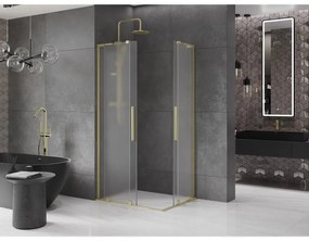 Mexen Velar L Duo, sprchový kout s posuvnými dveřmi 100 x 90 cm, 8mm sklo námraza, zlatá matná, 871-100-090-02-33-55