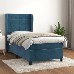 vidaXL Box spring postel s matrací 90x190 cm samet [3129185] Barva: Tmavě moddrá