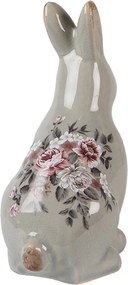 Zelená keramická dekorace králík s květy Floria M - 13*10*21 cm