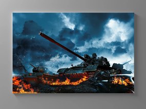 Obraz tank v hořící krajině Rozměr: 100 x 65 cm