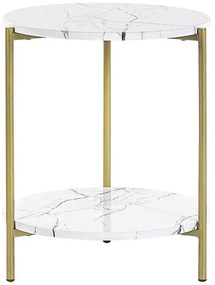 Odkládací stolek mramorový efekt bílá/ zlatá REVA Beliani