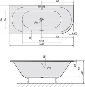 Polysan VIVA L SLIM 185 x 80 x 47 cm 72099S asymetrická vana levá bílá