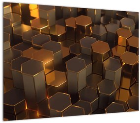 Skleněný obraz - Bronzové hexagony (70x50 cm)