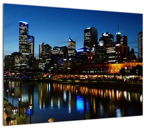 Skleněný obraz noci v Melbourne (70x50 cm)