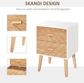 HOMCOM Noční stolek s 2 zásuvkami a zvýšenými nohami do ložnice 40x30x55,5 cm Bílý a přírodní