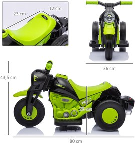AIYAPLAY Dětská elektrická motorka 2-5 let, 3 kola, 6 V, 3 km/h, s funkcí mýdlové bubliny, světelnými a zvukovými efekty, zelená