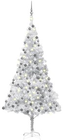 vidaXL Umělý vánoční stromek s LED a sadou koulí stříbrný 240 cm PET