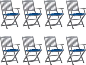 vidaXL Skládací zahradní židle s poduškami 8 ks masivní akácie [3078281] Barva: Modrá