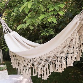 Velká závěsná houpací síť pro dva Hamaka XXL BOHO Baby Mix ecru