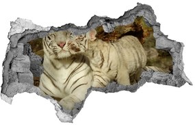Wallmuralia Díra 3D fototapeta nálepka Tygři 95x73 cm