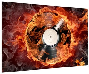Obraz gramofonové desky v ohni (90x60 cm)