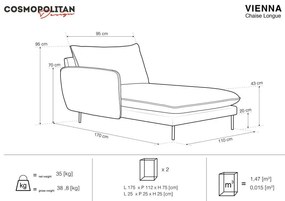 Světlé modrá sametová lenoška Cosmopolitan Design Vienna, levý roh