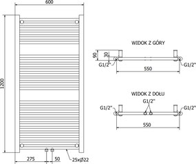 Mexen Mars, elektrické topné těleso 1200 x 600 mm, 600 W, zlatá lesklá, W110-1200-600-2600-50