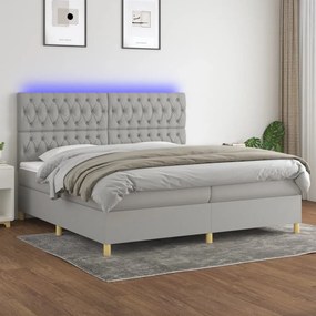Box spring postel s matrací a LED světle šedá 200x200 cm textil 3135701